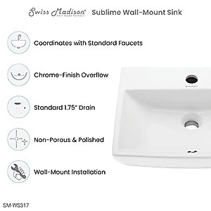 Swiss Madison Well Made Forever SM-WS317 Voltaire Wall Hung Sink, Glossy White