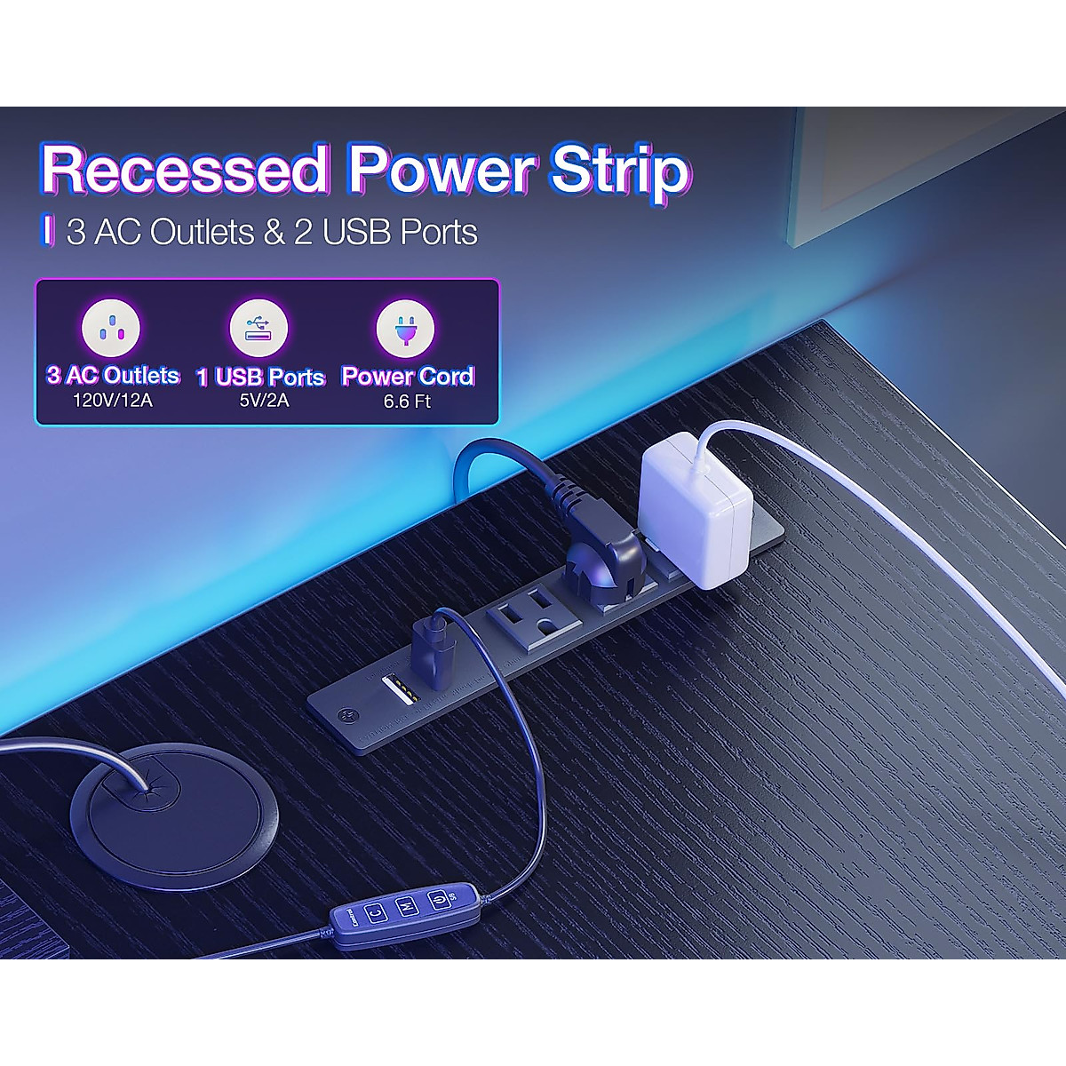 ODK 55-Inch L Shaped Gaming Desk with LED Lights & USB Power Outlets, Reversible Computer Desk with 4 Drawers, Corner Gamer Desk with CPU Shelf & Monitor Stand, Gaming Table for Bedroom, Black