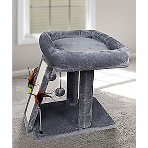 TINWEI Cat Tree with Cat Condo Scratch Post Hammock Hanging Ball