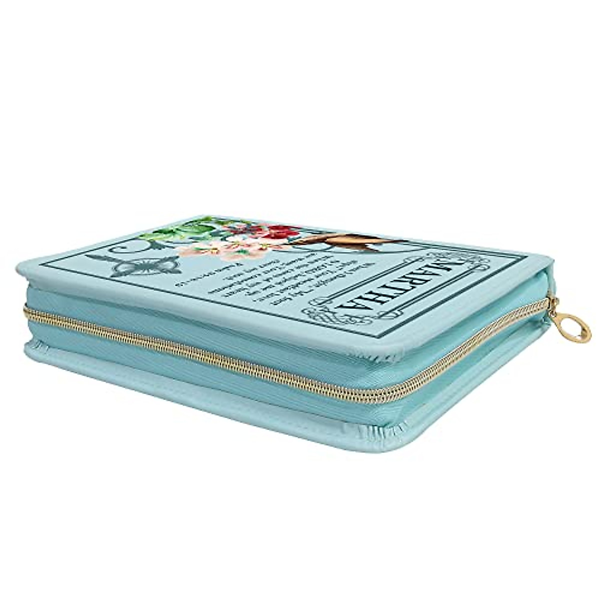 9.6x6.6 Inch Personalized Bible Cover, Custom Bible Cover – Personalized Leatherette Bible Cover and Carrying Case with Handle, Womens Bible Case - Teal (Design 5)