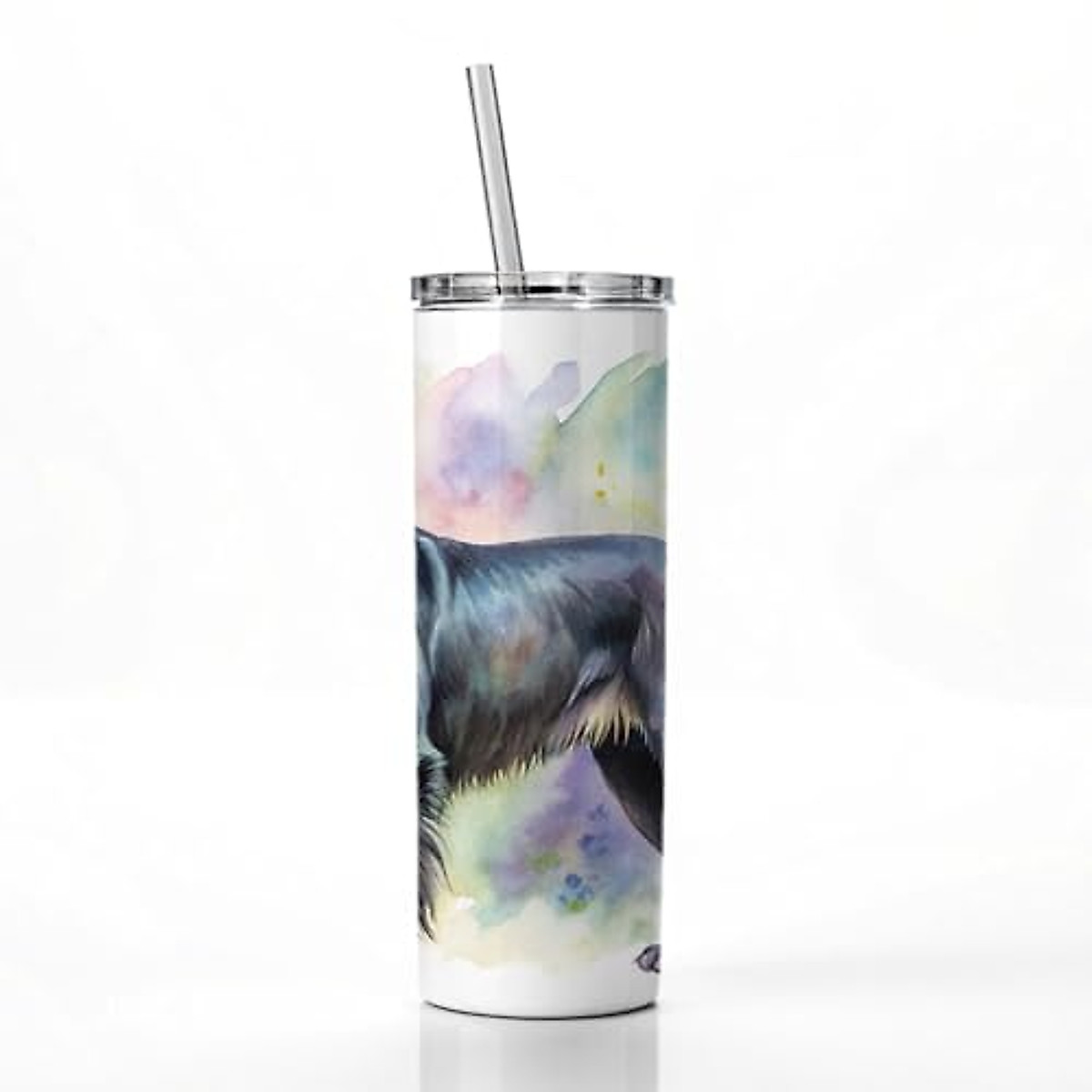 Flat Coated Retriever Dog Watercolor Style Skinny Tumbler 20oz with Straw Insulated Water Bottle Gift