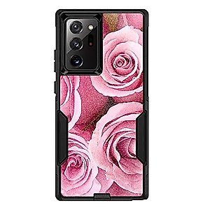 MightySkins Glossy Glitter Skin For OtterBox Commuter for Samsung Galaxy Note20 Ultra 5G - Pink Roses | Protective, Durable High-Gloss Glitter Finish | Easy to Apply and Change Style | Made in The USA