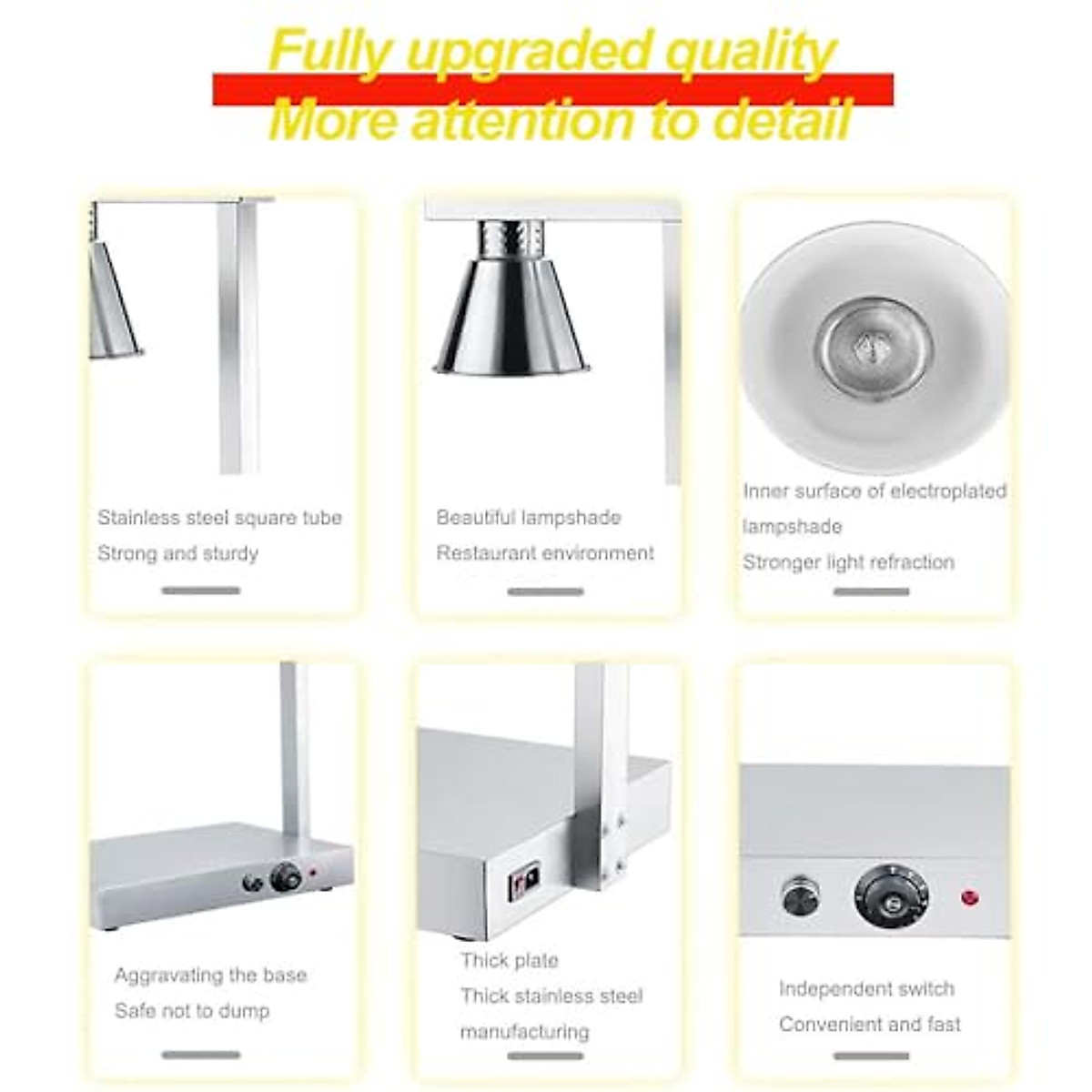 MTTXY Food Heat Lamp - Adjustable Temperature Food Warmer, Commercial Countertop Food Warming Light, Stainless Steel Warming Light Dump Station,3heads