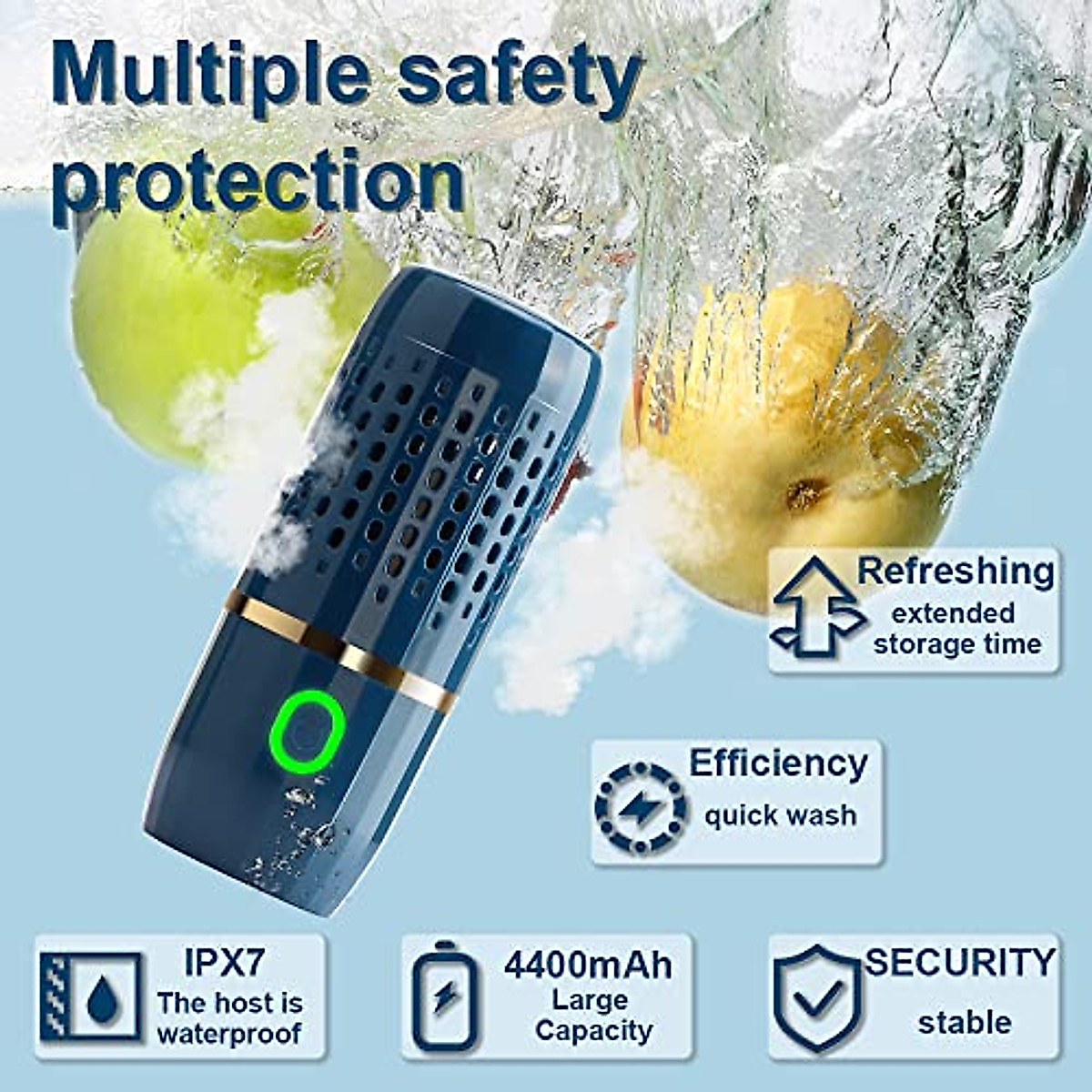 Texsens Fruit and Vegetable Washing Machine - Portable Fruit Cleaner Device, Wireless Charging & Waterproof Veggie Purifier Home Gadgets for Deeply Cleaning Produce, Grain, Rice& Tableware (Blue)