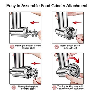 Stainless Steel Food Grinder Attachment fit KitchenAid Stand Mixers Including Sausage Stuffer, Perfect Attachment for KitchenAid Mixers
