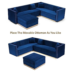 GNIXUU Convertible 6 Seater U Shaped Corner Sofa, L Shaped Sectional Couch Set with Ottoman, 2 Pieces 3 Seat Velvet Couches for Living Room, Large Space, Blue