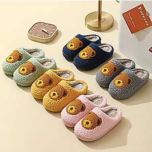 TYFLOVE Teddy Bear Slippers for Women/Men/Kids Smiley Face House Slippers Warm Cozy Plush Slip-On Slippers Soft Fuzzy Slippers