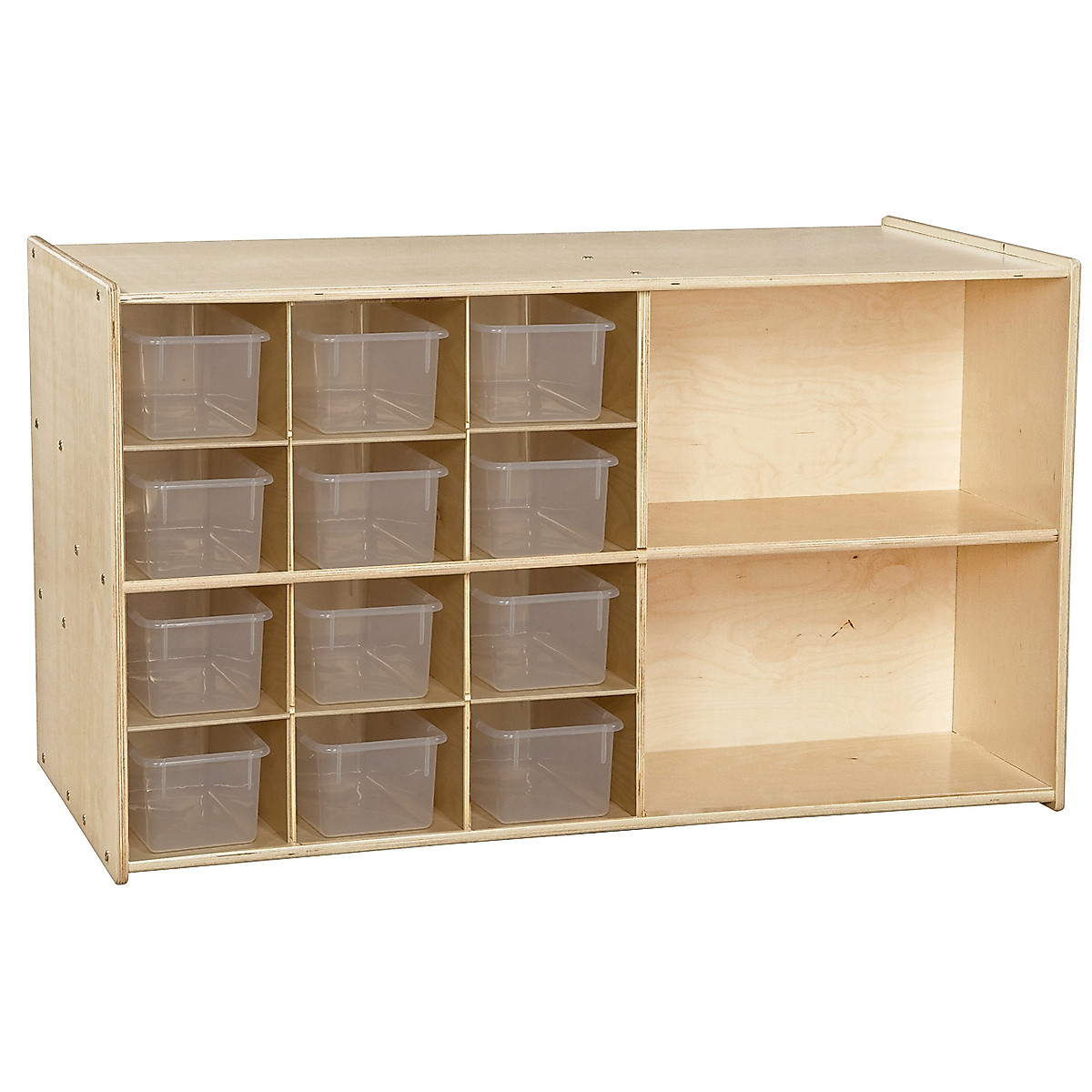 Contender Kids Dual Cubbie Storage Shelves, Pigeon Hole Shelving Montessori Shelves for Toddlers Cubbies for Classrooms, Toy Rack Organizer for Kids, 12 Translucent Trays,Natural,C16601
