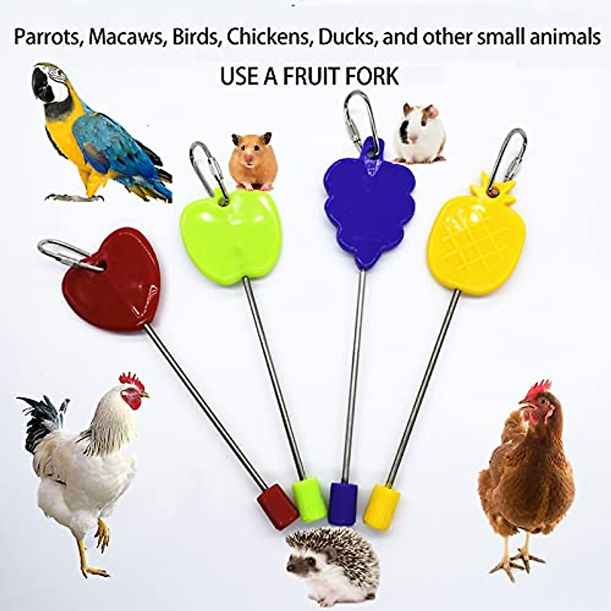 Bonaweite 2 Pack Bird Food Holder, Pet Parrot Feeders, Stainless Steel Birds Fruit Vegetable Stick Holders, Foraging Toy, Bird Treat Skewer