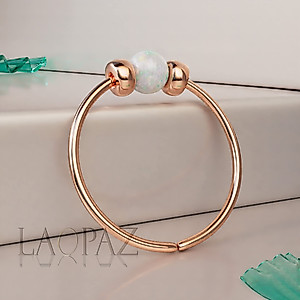 LAOPAZ White Opal Nose Ring 14k Rose Gold Piercing Hoop - 24 Gauge Nose Jewelry For Women Men - Handmade Nose Rings…
