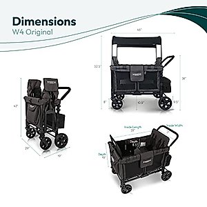 WONDERFOLD W4 Original Quad Stroller Wagon Featuring 4 High Face-to-Face Seats with 5-Point Harnesses, Easy Access Front Zipper Door, and Removable UV-Protection Canopy, Black