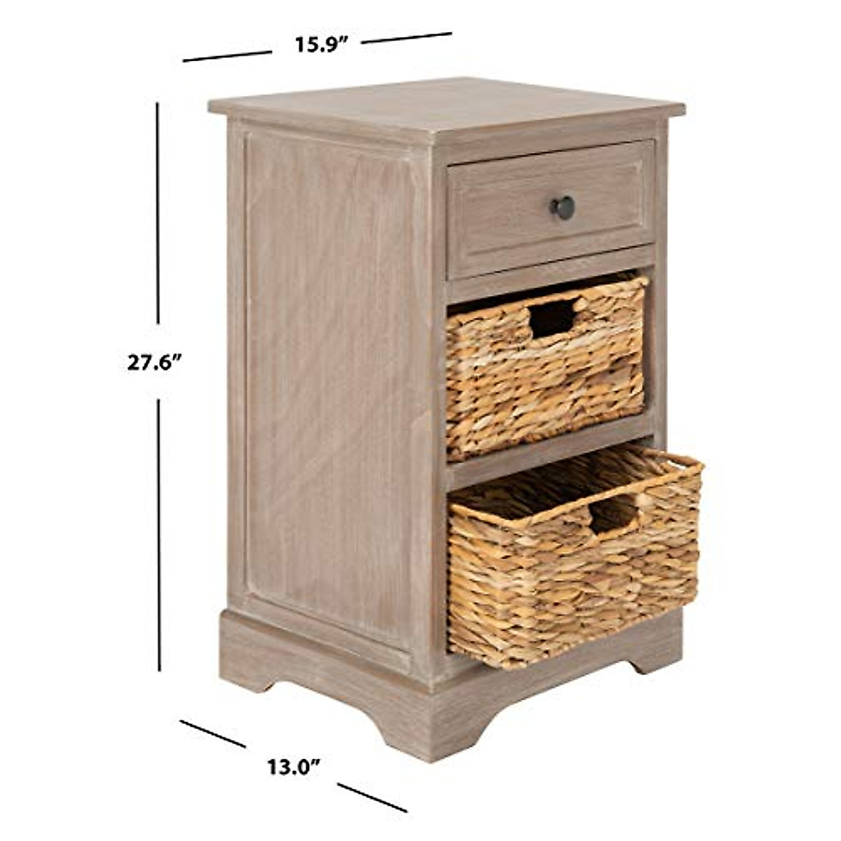 SAFAVIEH Home Collection Carrie White Wash/ Natural Wicker 3-Drawer Storage Nightstand Side Table (Fully Assembled)