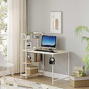 HOME BI Computer Desk with Storage Shelves 47 inch, Reversible Study Writing Table with Adjustable Bookshelf, Mordern Small Desk for Home,Office,Bedroom,White