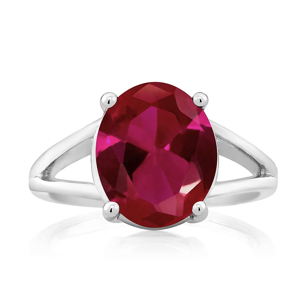 Gem Stone King 925 Sterling Silver Red Created Ruby Ring For Women (5.00 Cttw, Gemstone July Birthstone, Oval 12X10MM, Available In Size 5,6,7,8,9)