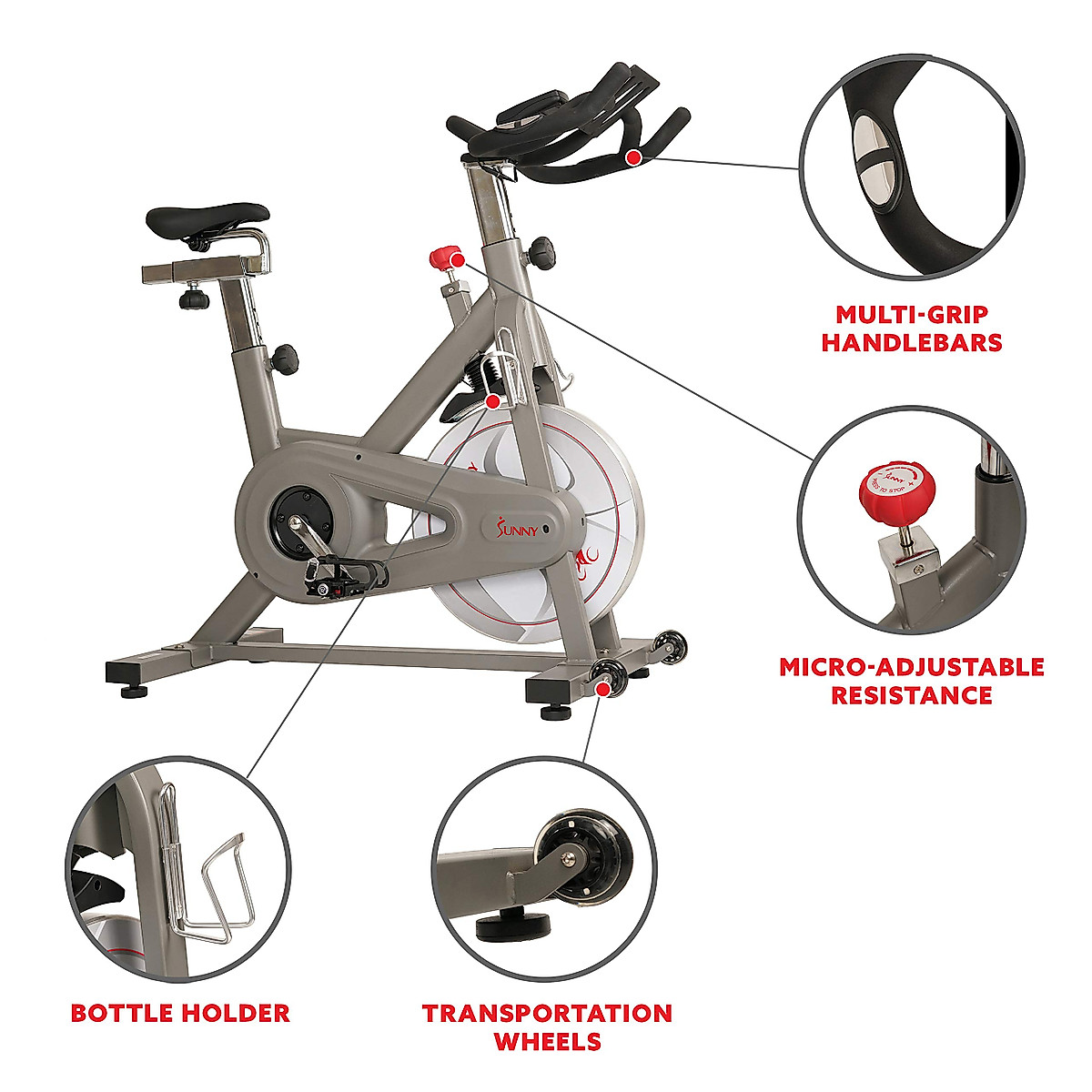 Sunny Health & Fitness Synergy Pro Magnetic Indoor Cycling Bike - SF-B1851 Silver