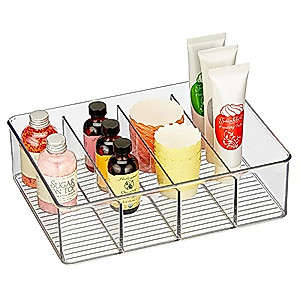 mDesign Plastic Stackable Tea Bag Storage Organizer Bin with 4 Divided Compartments - Holder for Kitchen Cabinet, Pantry, Countertop - Holds Sugar Packets, Coffee Pods, Ligne Collection, 4 Pack, Clear