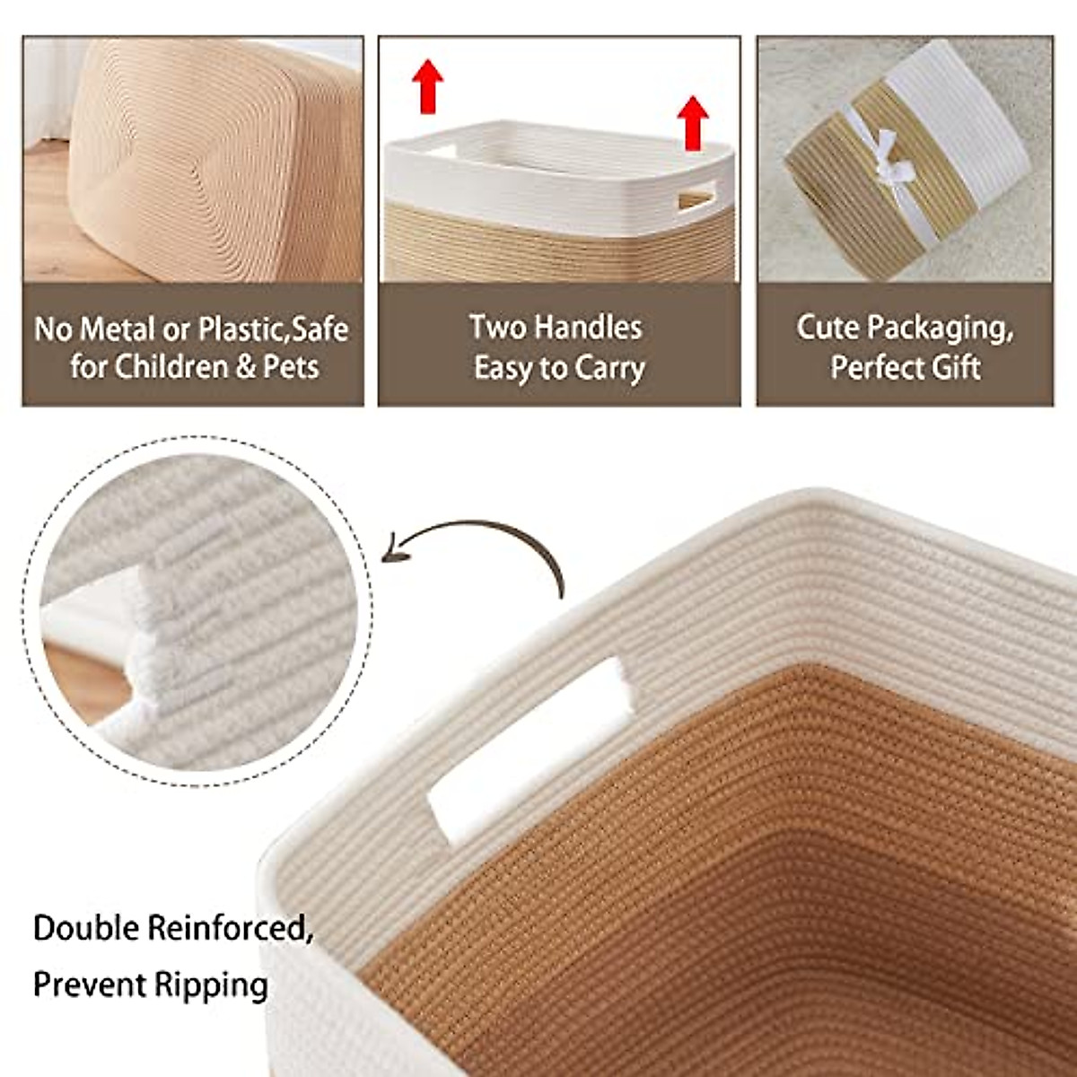 OIAHOMY Cotton Rope Basket 71L - Blanket Basket Living Room,Kids Woven Basket with Handle, Nursery Storage Basket ,Baby and doy Toy Baskets Bin, Gradient Yellow