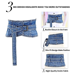 Aecibzo Women's Denim Waist Belt Retro Wide Corset Cinch Belt Waistband with Buckle (M/Fit waist 27.5"-30.7", As Photo)