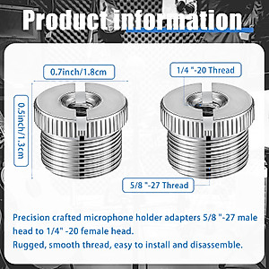 6 Pieces 5/8 Inch Male to 1/4 Inch Female Mic Screw Adapter for Tripod Microphone Stand Adapter Mic Thread Adapter for Microphone Stand Mount, Silver