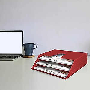Acrimet Horizontal Triple File Folder Holder Organizer (Solid Red Color)