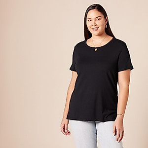 Amazon Essentials Women's Classic-Fit Short-Sleeve Crewneck T-Shirt, Pack of 2, Black, Medium