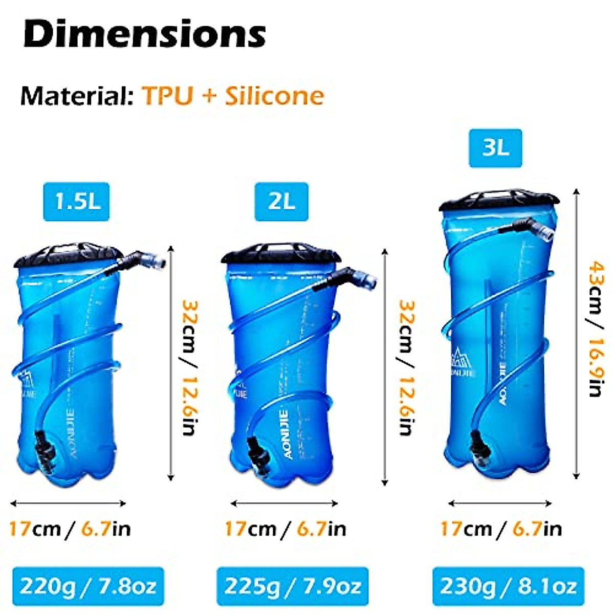 TRIWONDER 1.5-2-3L BPA Free Hydration Bladder Water Reservoir for Bicycling Hiking Camping Backpack (1.5L / 50oz (TPU))