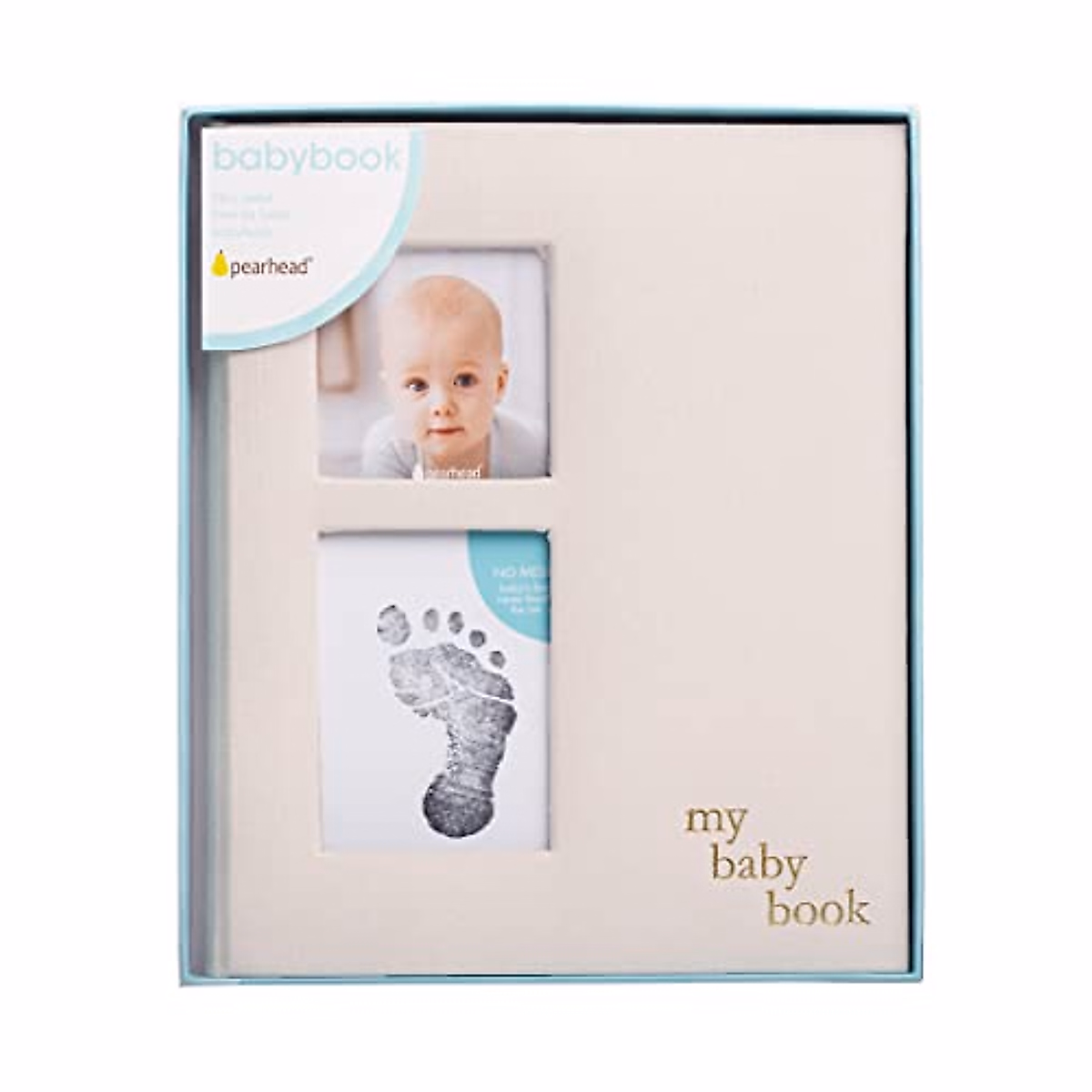 Pearhead Linen Baby Memory Book and Clean-Touch Ink Pad, Gender-Neutral Baby Accessory, Baby Milestones Photo Album, 50 Fill In Pages, New and Expecting Parents, Linen Ivory