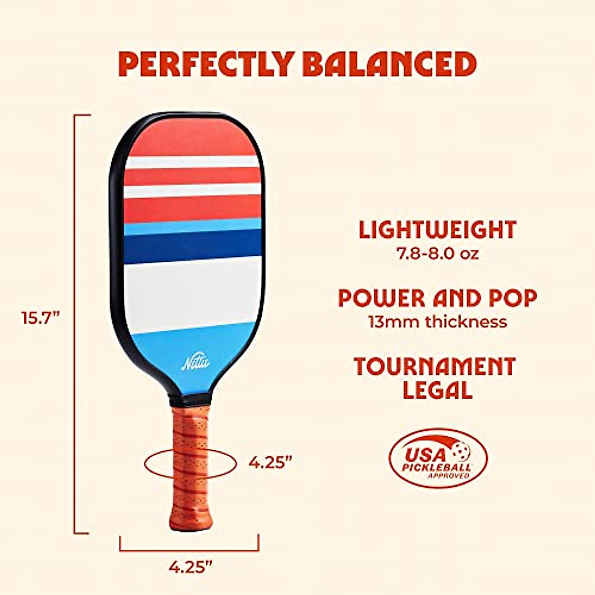 Nettie Pickleball Co - Pickleball Paddle Set of 2 | Double Pack | Lightweight Honeycomb Core | Includes 2 Pickleball Balls & 2 Sweatbands | Premium Material (Bainbridge and Bedford)
