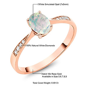 Gem Stone King 10K Rose Gold White Opal and White Diamond Engagement Ring For Women (0.69 Cttw, Gemstone October Birthstone, Oval Cabochon 7X5MM, Available In Size 5, 6, 7, 8, 9)