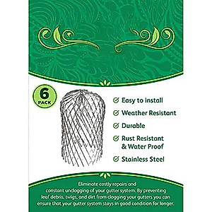 Abledance 6 Pack Gutter Guard 3 Inch Expandable Aluminium Filter Strainer Gutter Downspout Guard for Stopping Blockage Leaves, silver