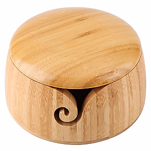 ZJchao Yarn Bowl Natural Handmade Crafted Wooden Yarn Bowl with Removable Lid for Knitting and Crocheting, for Mom and Grandmother