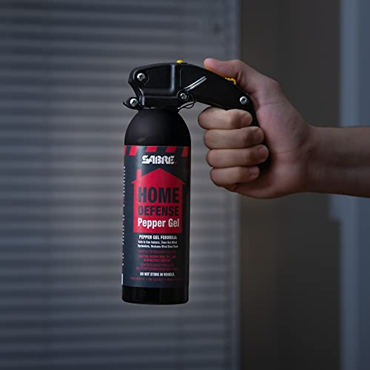 SABRE Red Home Defense Pepper Gel With Wall Mount For Easy Access, Max Strength OC Spray, UV Marking Dye Helps Identify Suspects, Full Hand Grip For More Accurate Aim, Secure Pin Safety, 32 Bursts