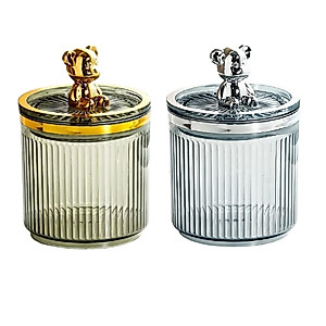 gofidin 2 Pcs Cotton Swab Holder, Luxury Bear Cotton Pad Organizer Bathroom Storage Box For Cotton Swabs Toothpick Cosmetics Jewelry Makeup Remover Pad Container