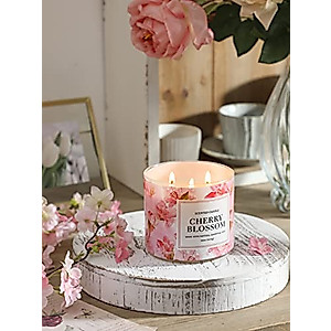 Spring Candle Cherry Blossom Scented Candle 3 Wicks Large Jar, 14 oz