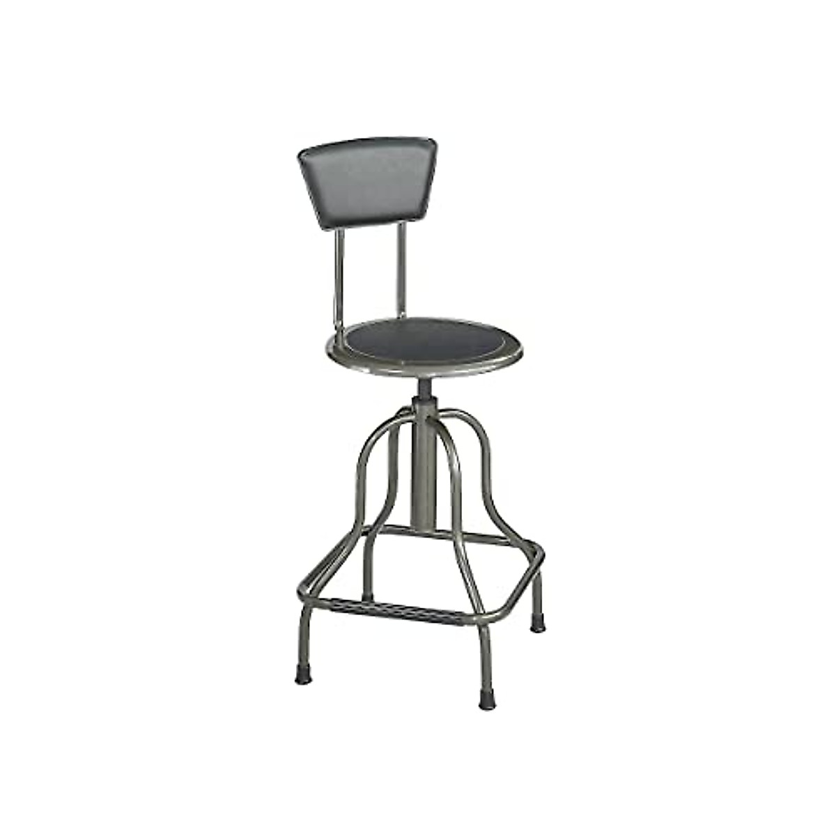 Safco 6664 Diesel Series Industrial Stool W/Back High Base Pewter Leather Seat/Back Pad