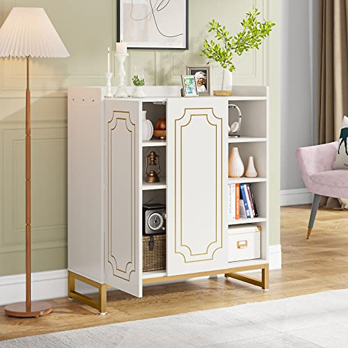 LITTLE TREE Shoe Storage Cabinet with Doors, 20 Pairs Entryway Shoe Organizer Cabinet with Adjustable Shelves, Multipurpose Storage Cabinet