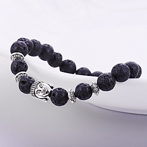 JOYA GIFT Natural Volcano Stone 8MM Round Beads Buddha head Gemstone Chakra Bracelet for Women Charms Men Jewelry