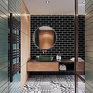 Fiula Black Brick Trellis Wallpaper - Peel and Stick Self Adhesive Subway Tile for Kitchen 17.7"78.7"