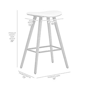 Armen Living Piper 26" Counter Height Backless Bar Stool in Cream Faux Leather and Walnut Wood