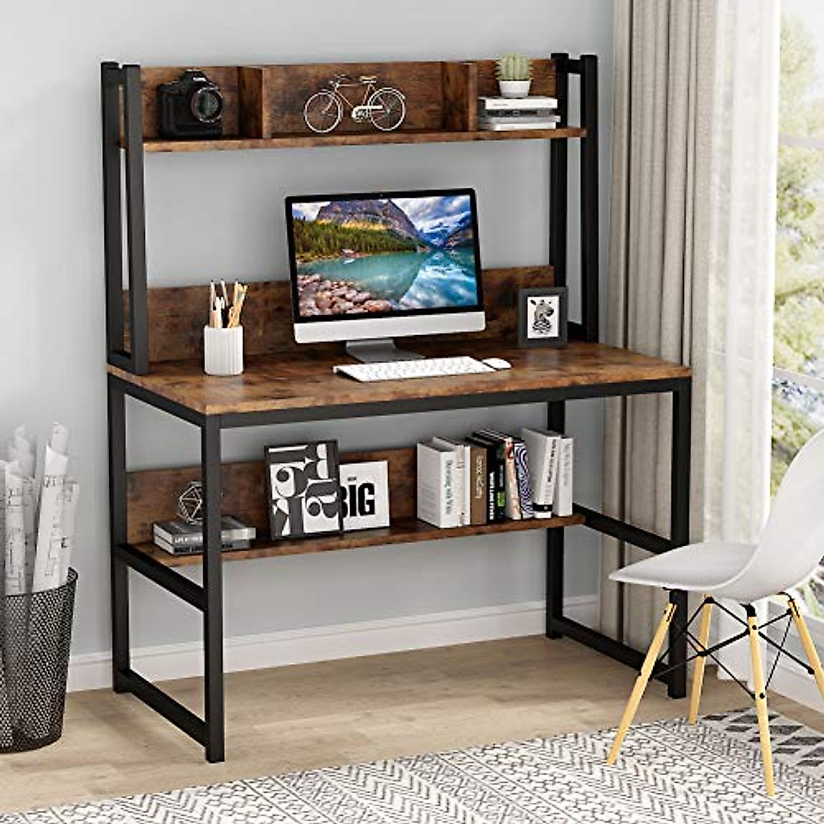 Tribesigns Computer Desk with Hutch, Study Desk with Bottome Storage Shelve, Workstaion for Home Office, Small Space