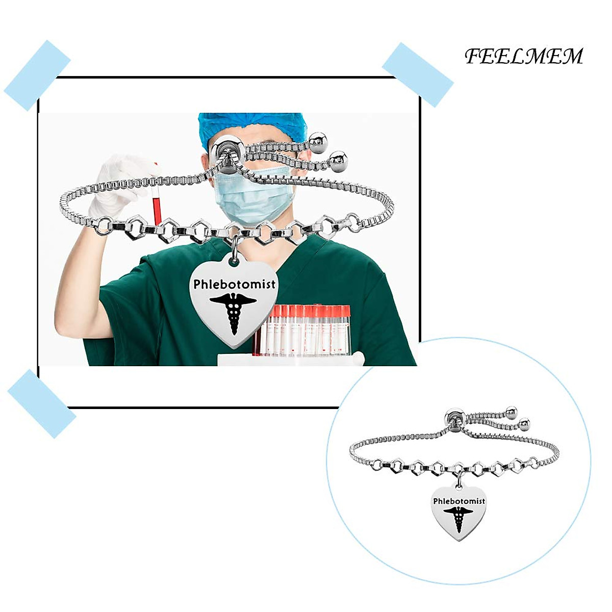 FEELMEM Phlebotomist Gifts Caduceus Charm Phlebotomy Slider Bracelet Nurse Phlebotomy Technician Hematologist Gift