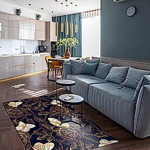 Large Rugs with Thorny Roses, Cute Butterfly Area Rugs, Large Area Rug Pattern Clear Comfortable Feet Apply to Home Decor Entryway Hallway,3×4ft/90*120cm