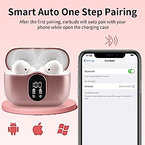 HISOOS Wireless Earbuds Bluetooth Headphones LED Power Display Earphones ANC Ear Buds with Charging Case Bluetooth 5.3 Hi-Fi Stereo for iPhone/Android,Valentine's Day Birthday Gifts (Rose Gold)