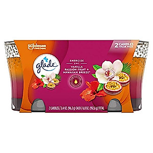 Glade Candle Jar, Air Freshener, 2in1, Hawaiian Breeze & Vanilla Passion Fruit, 3.4 Oz, 2 Count