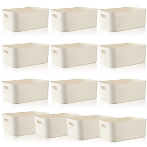 Plastic Storage Bins 10 Pcs White Storage Bin Pantry Organizer Bins Small Storage Baskets Storage Containers for Home Kitchen (14 x 10.5 x 6.4 Inch)