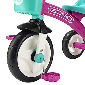 GOMO Kids Tricycles for 1-6 Year Olds, Big Wheels Toddler Bike with Push Handle (Pink/Teal)