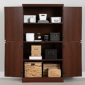 South Shore Tall 4-Door Storage Cabinet with Adjustable Shelves, Royal Cherry