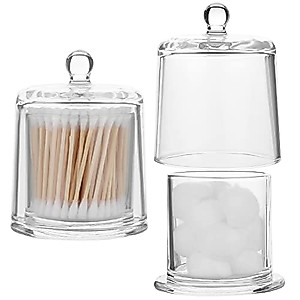 rejomiik Qtip Holder Thick Glass Apothecary Jars with Lid for Bathroom Accessories Vanity Organizers and Makeup Storage for Cotton Ball, Swabs, Candy, Jewelry, Bathroom Decor, 2 Pack Clear