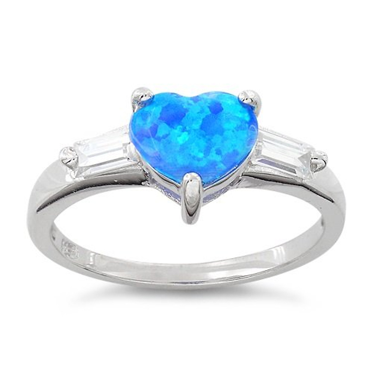 SILVERCLOSEOUT Sterling Silver Created Blue Opal Heart Ring - Size 9