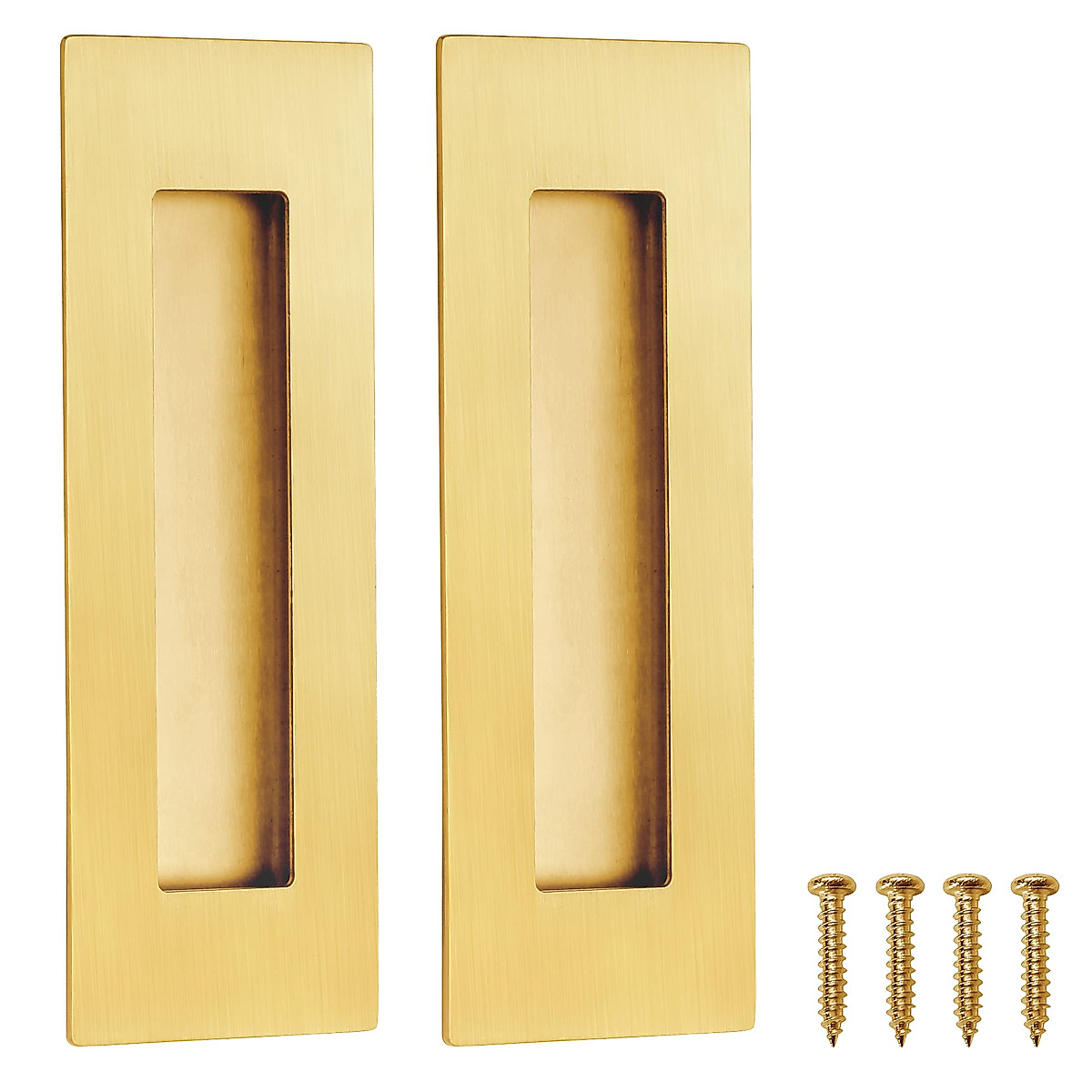 Malimali 6 Inch Recessed Finger Flush Pulls for Pocket Door Closet Door, Sliding Barn Door Handle, Brushed Gold Stainless Steel Rectangular Door Pulls Hardware(2 Pack)